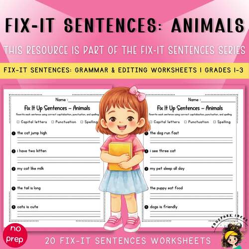 Fix It Up Sentences – Animals | Daily Grammar Practice Worksheets ...
