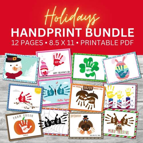 12 Month Holidays Handprint Craft BUNDLE Printable Craft for Kids
