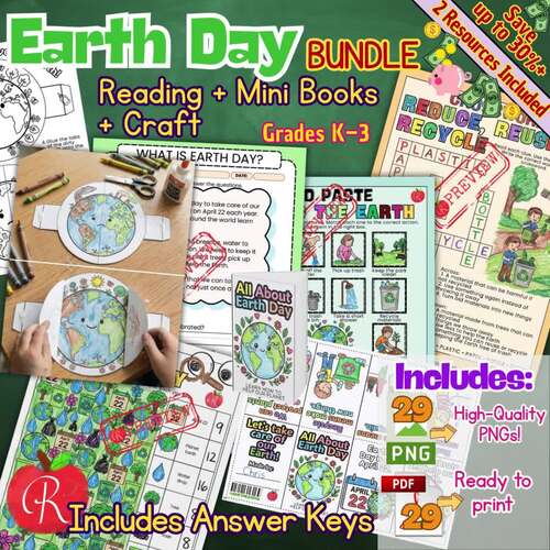 Earth Day Reading Comprehension Activities Bundle Mini Books Craft K ...