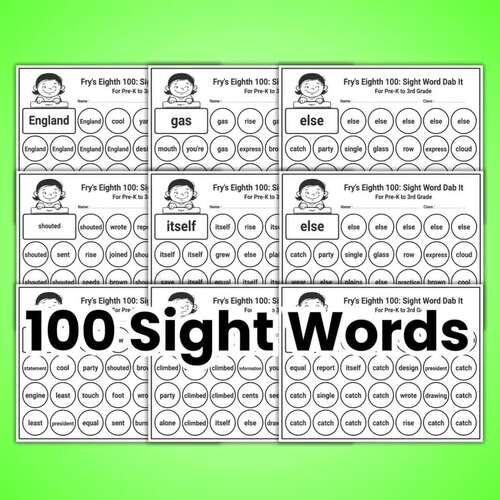 Fry's Eighth 100: Sight Word Dab It Worksheets: 100 Printable Activities