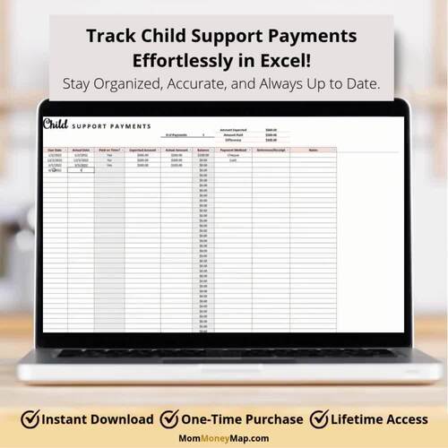 Child Support Payment Tracker Excel Spreadsheet by Mom Money Map