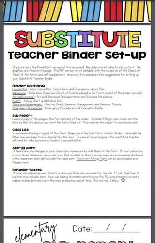 Substitute Teacher Binder - EDITABLE (PDF and PowerPoint) by Amber Franklin