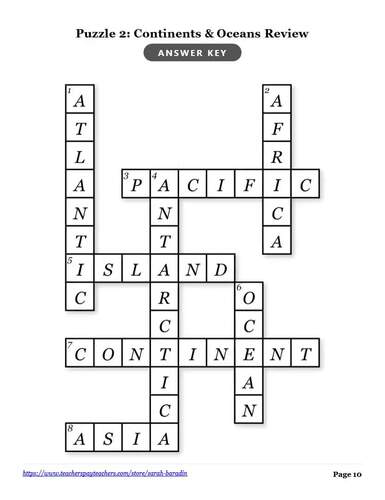 Geography Review Sub Plans: Elementary Crosswords Puzzle with Word Bank