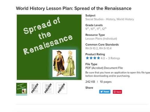 World History Lesson Plan: Spread of the Renaissance by Social Studies ...