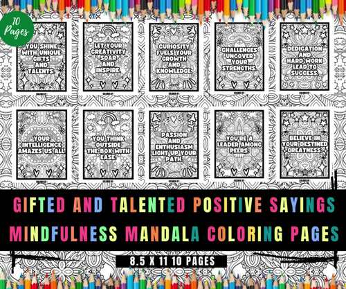 Gifted And Talented Positive Affirmations & Mindset Growth Coloring ...