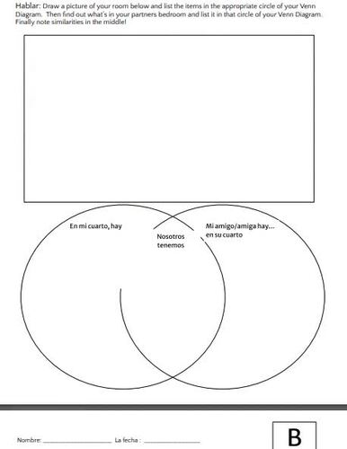 En Mi Cuarto - Spanish Bedroom Furniture w/Vocabulary & Practice Worksheets