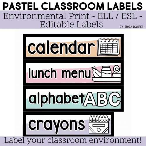 Pastel Environmental Print Classroom Labels | ESL | ENL | ELL Labels ...