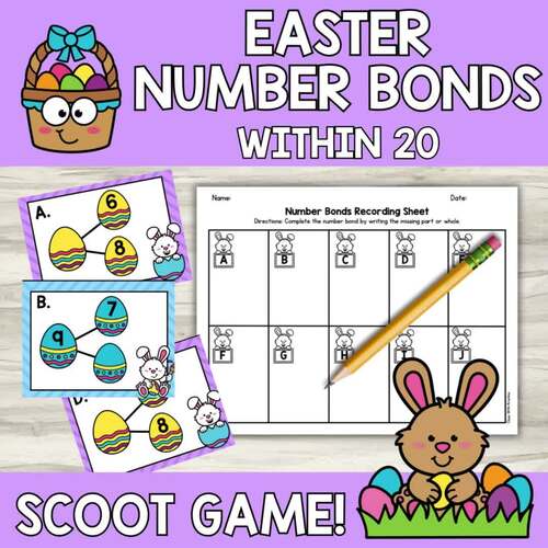 Easter Egg Hunt Spring Number Bonds Within 20 Scoot Game | Math Center ...