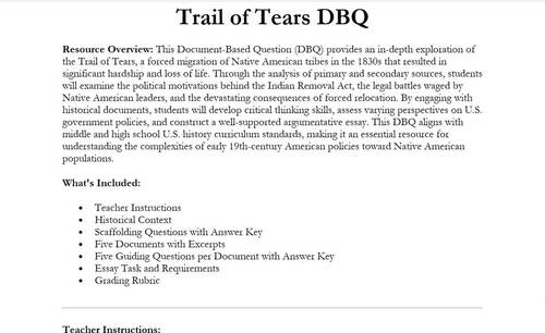 Trail of Tears DBQ by PBL History & Civics | TPT