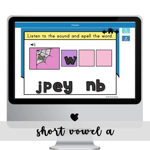 CVC Words Short Vowel E Literacy Center Boom Cards™ by The Viral Teacher