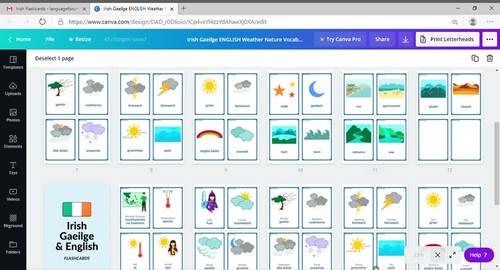Irish Gaeilge weather and nature flashcards by Language Forum | TPT
