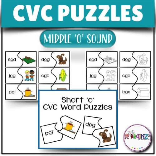 Short 'O' Vowel CVC Word Puzzles | Color & Black-and-White | Phonics ...