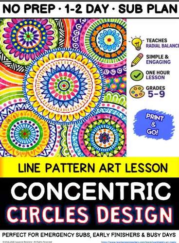 Line Pattern Art Lesson | Easy Sub Drawing Activity | No Prep Radial ...