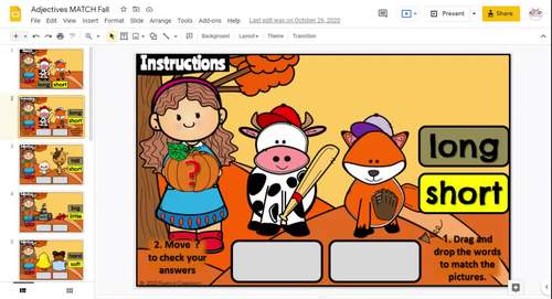Adjectives Match Write Digital Word Work ESL Newcomer Activities Back ...