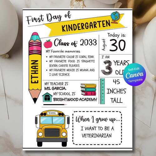 Editable First Day of School Sign, Printable Back to School Photo Prop ...