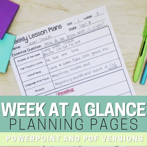 Week at a Glance Planning Pages - Editable All Subjects | TpT