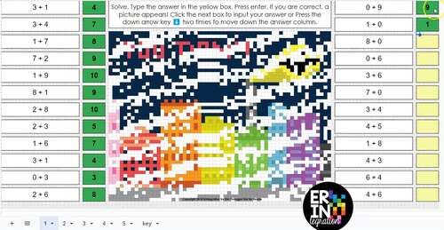 Superhero Pixel Art Math Addition and Subtraction Practice on Google Sheets