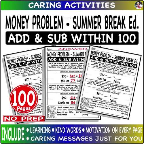 Addition and subtraction within 100 Money word problem Master - Summer ...