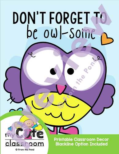 Classroom Motivational Poster with Owl Theme by From the Pond | TPT