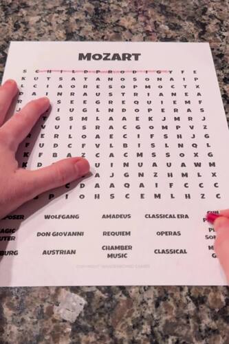Wolfgang Amadeus Mozart Word Search Worksheet Activity by Wanderboard Games