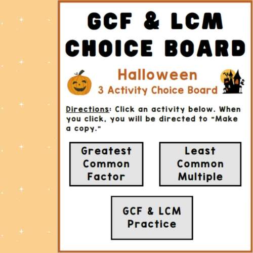 5th Grade Halloween Math Activity GCF and LCM Halloween Choice Board