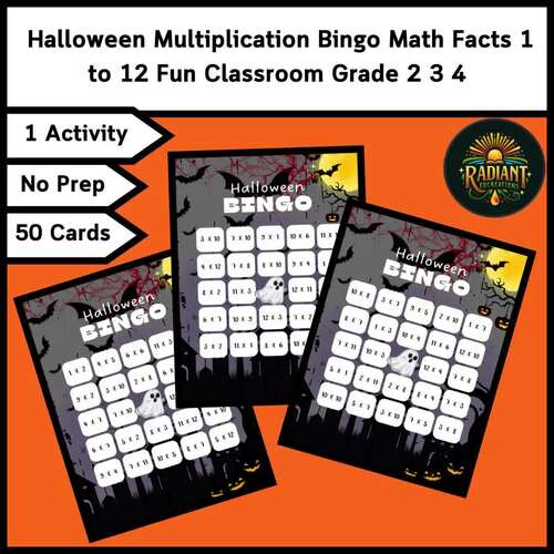 Halloween Multiplication Bingo Math Facts 1 to 12 Fun Classroom Grade 2 3 4
