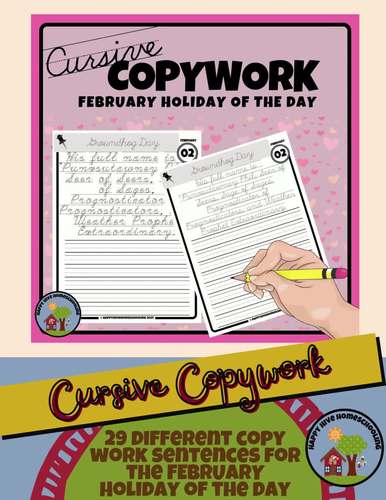 February Copywork Handwriting Practice CURSIVE by Happy Hive Homeschooling