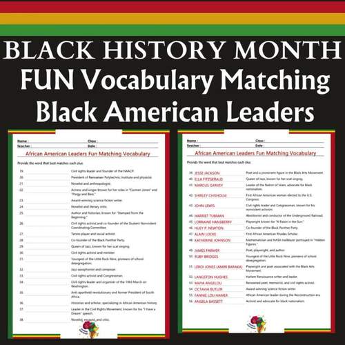 Black History Month Famous African American Leaders Vocabulary Fun ...