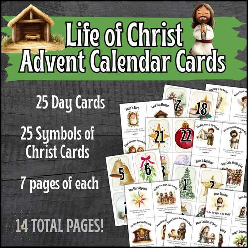 Christian Advent Calendar Cards | 25 Day Life of Jesus Christ ...