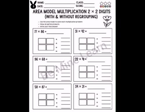 Area Model Multiplication Worksheets | 2 x 2 digits | With & Without ...