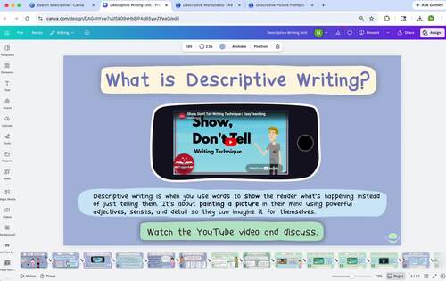 Descriptive Writing Bundle | Slides, Worksheets & Prompts | Show Don’t Tell
