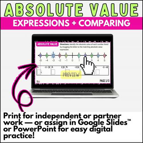 Integers and Absolute Value Comparing Worksheets Printable 6th Grade ...