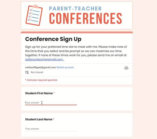 Parent Teacher Conference Scheduling Conferences Sign Up Form | TPT