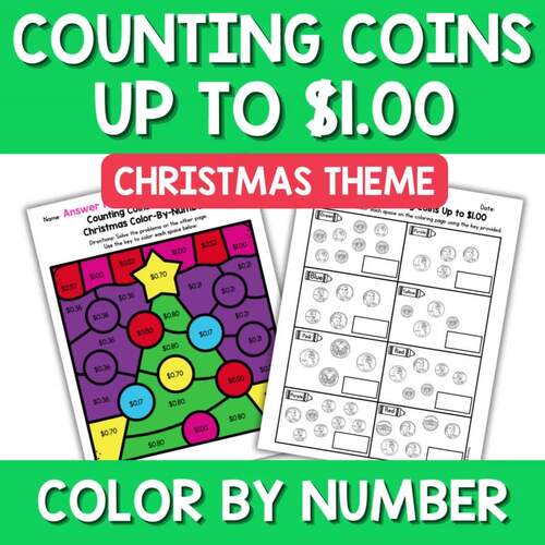 Christmas Counting Money Coins up to $1 One Dollar Color by Number Code ...