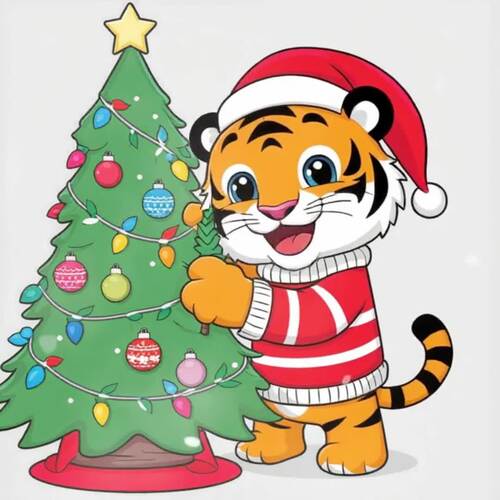 Tiger Christmas & Winter Clipart Bundle – Cute 2D Full-Body Stickers