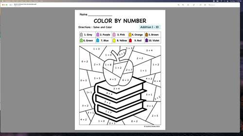 Color By Number Addition and Subtraction within 20 - Back To School