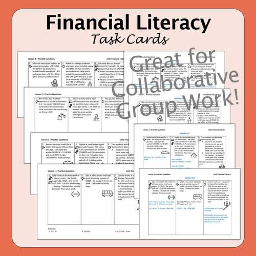 Financial Literacy Task Cards & Review | Income and Tax | Consumer Math ...