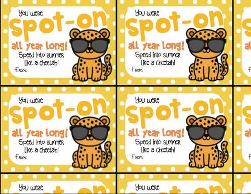 Cheetah (Cheetos) End of Year Gift Tag- You were spot-on all year long!