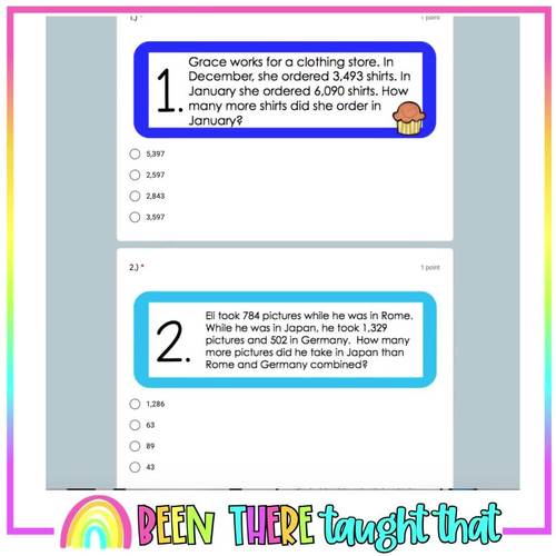 4th Grade Add and Subtract Multi digit numbers SELF GRADING Quiz