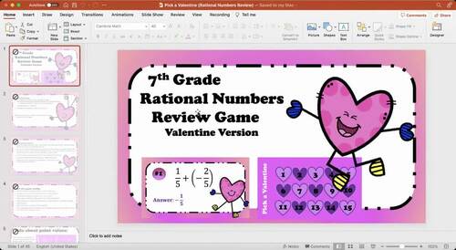 7th Grade Rational Numbers GAME - Valentine Math - Ready to Play: No ...