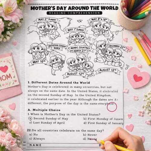 Mother’s Day Around the World Reading Comprehension Worksheets, ELA ...