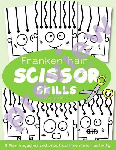 Scissor Skills Franken-hair Worksheets | Halloween Fine Motor Activities