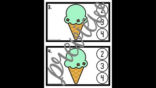 Summer Math Center Task Cards Counting Mint Chip Ice Cream 0-10 Clip Cards