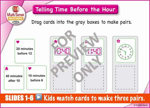 Telling Time Before the Hour Matching Activity 20 PPT / Google Slides 2M31B