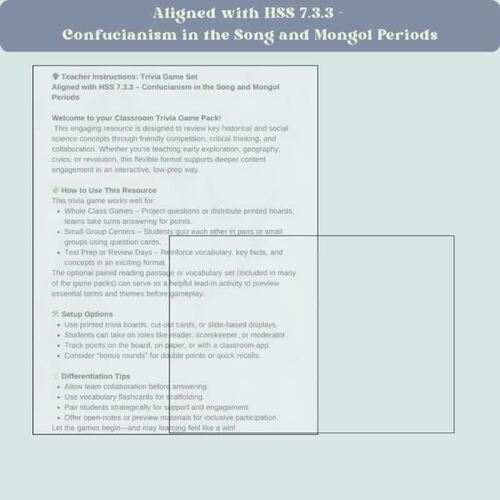 HSS 7.3.3 Confucianism in the Song and Mongol Periods Trivia Game