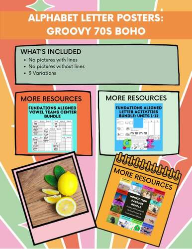 Groovy 70s Boho Themed Cursive Letter Posters by Ms Beh in K | TPT