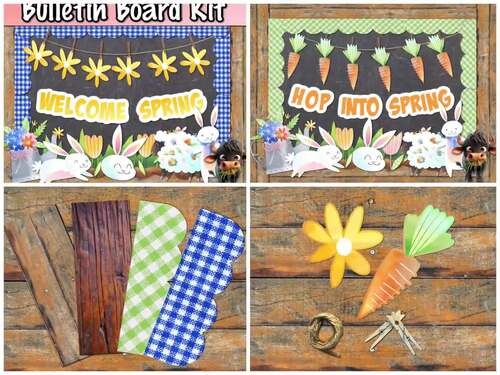 Spring Bulletin Board Kit Bunny Theme Flower Theme Spring Theme | TPT