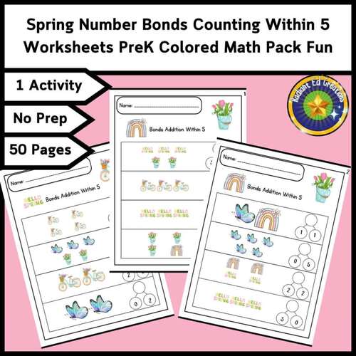Spring Number Bonds Counting Within 5 Worksheets PreK Colored Math Pack Fun