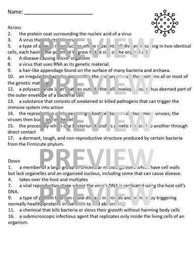 Bacteria and Viruses Vocabulary Puzzle | Advanced Biology | TPT