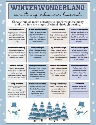 Winter Wonderland Writing Choice Board (December and January) by Sierra ...